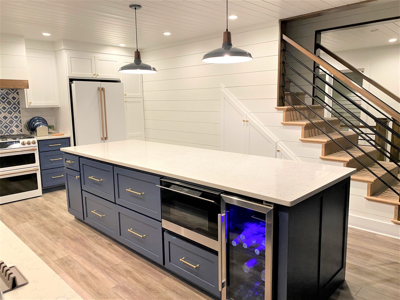 Wooden-Accented Pendants, Gooseneck Lights Accent Lakehouse Reno ...