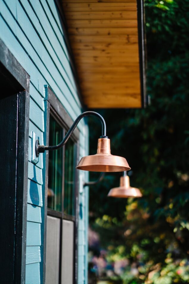 Copper Gooseneck Lights Offer Touch of Bling to New Studio