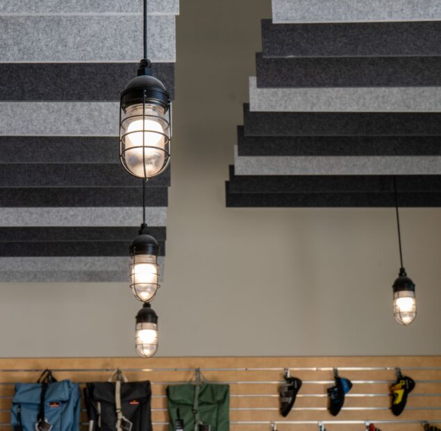 Robust Industrial Pendant Lighting Highlights Climbing Gym